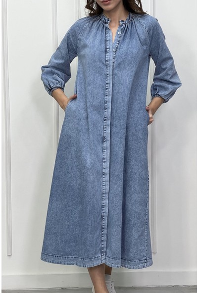 Derya Dindar Kadın Kemerli Uzun Denim Elbise Açık Mavi Derya Dindar Kadın Kemerli Uzun Denim Elbise Açık Mavi