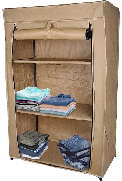 Binbirreyon 3 Raflı Bez Gardrop Bez Dolap Bej 80X123 cm BF003