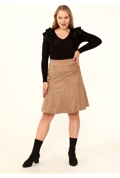 May Mara Kadın Kışlık Parçalı Midi Boy Kloş Süet Etek 2154/60 May Mara Kadın Kışlık Parçalı Midi Boy Kloş Süet Etek 2154/60