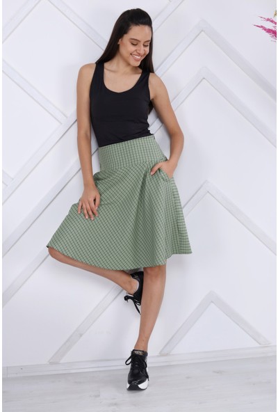 May Mara Kadın Mevsimlik Cep Detaylı Ekose Kısa Etek 2149/63