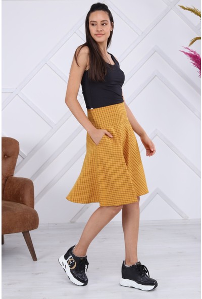 May Mara Kadın Mevsimlik Cep Detaylı Ekose Kısa Etek 2149/63
