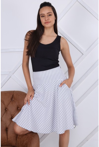 May Mara Kadın Mevsimlik Cep Detaylı Ekose Kısa Etek 2149/63