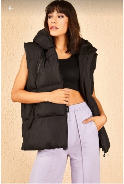 Hera Fashion Kadın Cepli Kapüşonlu Kolsuz Şişme Yelek