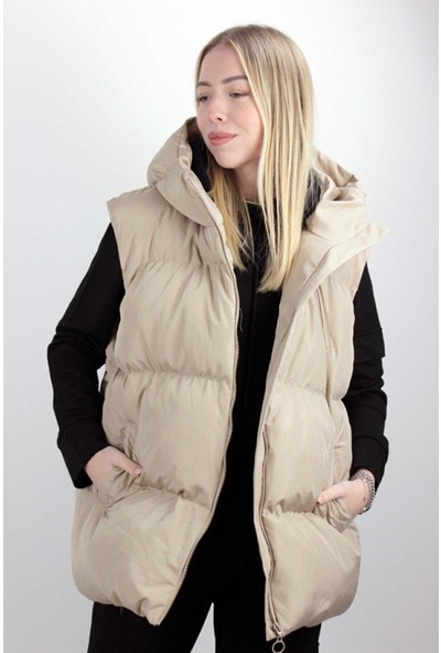 Hera Fashion Kadın Ikapüşonlu Kolsuz Şişme Yelek