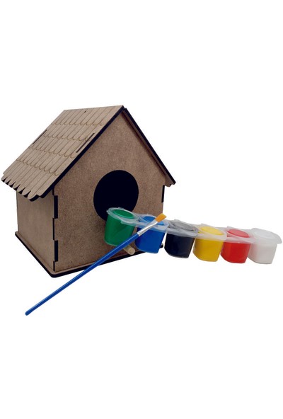 Koza Sanat Ahşap Kuş Evi - Kuş Yuvası - 6 Renk Boya ve Fırçası Ile Birlikte Koza Sanat Ahşap Kuş Evi - Kuş Yuvası - 6 Renk Boya ve Fırçası Ile Birlikte