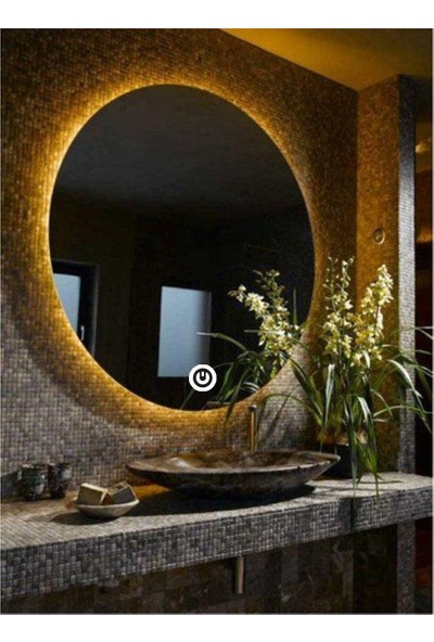 Global Led Mirror 85 cm Dokunmatik Tuşlu Yuvarlak Ledli Ayna Banyo Aynası Dekoratif Ayna Boy Ayna Salon Duvar Ayna