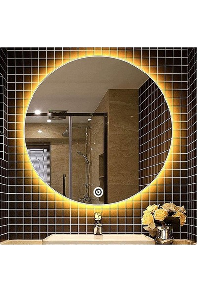 Global Led Mirror 70 cm Dokunmatik Tuşlu Yuvarlak Ledli Ayna Banyo Aynası Dekoratif Ayna Boy Ayna Salon Duvar Ayna