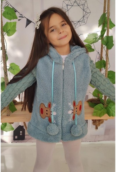 Yaren Kids Kız Çocuk Ponponlu Ayıcıklı Peluş Ceket