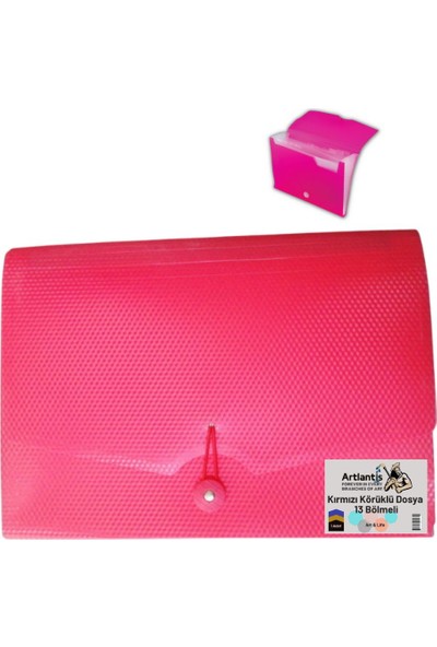 Körüklü Dosya Kırmızı 13 Bölmeli 1 Adet Artlantis Akardiyon Dosya Kırmızı 1 Adet