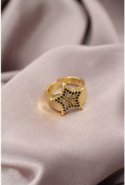KaktüsKedi Gold Renk Zirkon Taşlı Yıldız Desen Kadın Yüzük