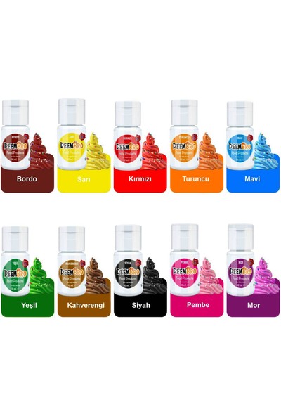 Deembro Gıda Boyası Seti Sıvı 10 Adet 10 Renk 10 ml x 10 Adet Su Bazlı Likit Gıda Boyaları 10 Lü Set Deembro Gıda Boyası Seti Sıvı 10 Adet 10 Renk 10 ml x 10 Adet Su Bazlı Likit Gıda Boyaları 10 Lü Set
