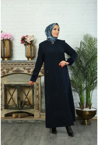 Kürklü Lacivert Kaşe Kaban