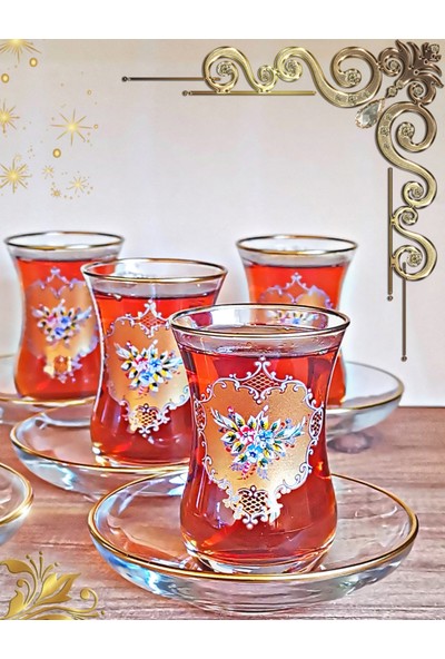 Samsa Küçük Zarif Altın Desenli 6 Kişilik Cam Çay Seti Samsa Küçük Zarif Altın Desenli 6 Kişilik Cam Çay Seti