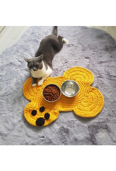 Ege Örgüm Kedi Servis Altlığı Hardal Renk 50X35 cm El Örgüsü