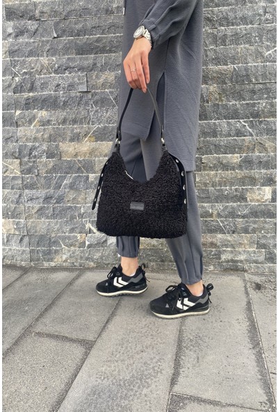 Purple Teddy Peluş Baget Kadın Omuz Çanta Siyah