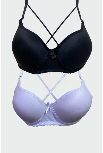 Ferisa Kadın Siyah Beyaz Ip Detaylı 2'li Destekli Sütyen