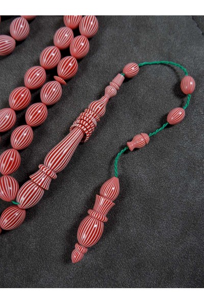 Tesbihkenti Kırmızı Renk Murat Usta Imzalı Özel Çalışma Galalith Tesbih