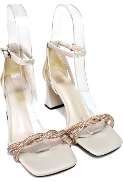 Dorukmod Kalın Topuk Taşlı Vizon Abiye Ayakkabı