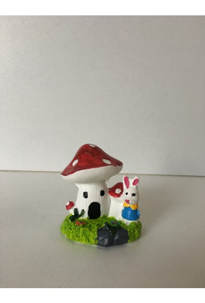 ALC Kırmızı Tavşanlı Mantar Ev Teraryum Obje Minyatür Obje Teraryum Figür Aksesuar