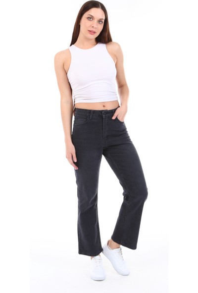 Cedy Denım Kadın Antrasit Yüksek Bel Salaş Kot Pantolon Büyük Beden Jean - C602
