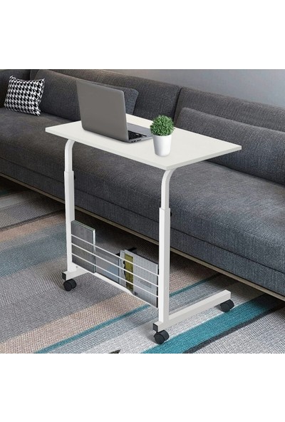 SC Dizayn Kitaplıklı ve Yükseklik Ayarlı Laptop Sehpası ve Çalışma Masası - Beyaz (Tekerli) SC Dizayn Kitaplıklı ve Yükseklik Ayarlı Laptop Sehpası ve Çalışma Masası - Beyaz (Tekerli)