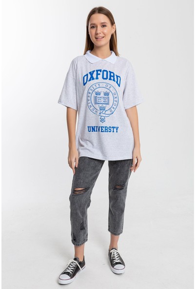 Hakke Oxford Baskı Yakalı T-Şhirt