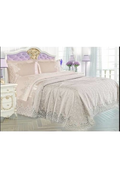 Bünyamin Çalışkan Sultan Fransız Güpürlü Brokar Pike Takımı Çift Kişilik 6 Parça - Brokar Kumaş