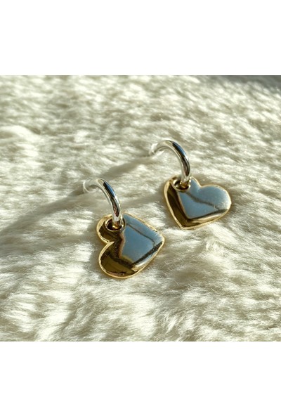 Always Kalpli Yarım Halka Küpe 2 Renk Gümüş ve Gol/rose Karışım Renk Always Kalpli Yarım Halka Küpe 2 Renk Gümüş ve Gol/rose Karışım Renk