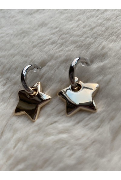 Always Yıldızlı Yarım Halka Küpe 2 Renk Gümüş ve Gol/rose Karışım Renk