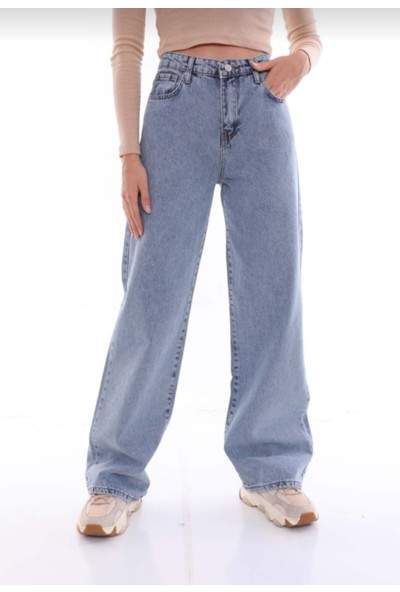 HMZ Kadın Açık Mavi Kar Yıkamalı Yüksek Bel Palazza Jean
