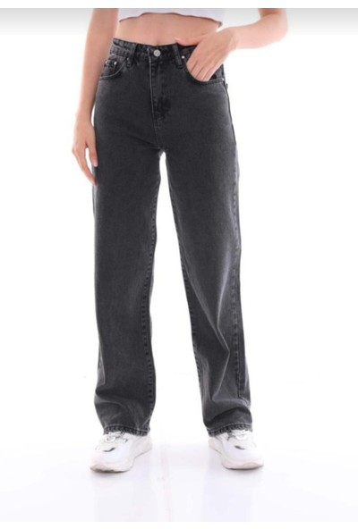 HMZ Kadın Füme Kar Yıkamalı Yüksek Bel Palazzo Jean