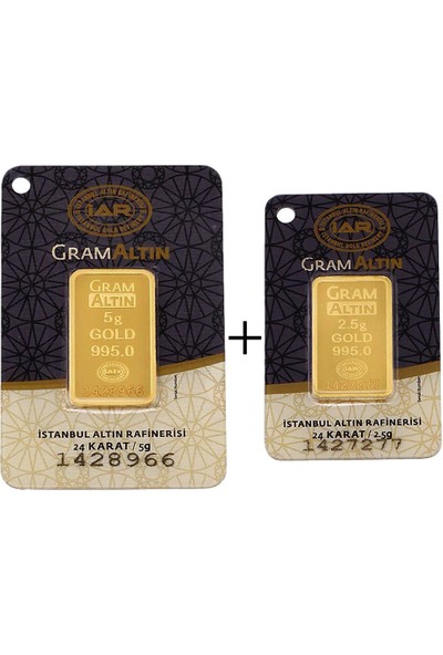 İAR 7,5 Gram (5+2,5) Külçe Altın 24 Ayar İAR 7,5 Gram (5+2,5) Külçe Altın 24 Ayar