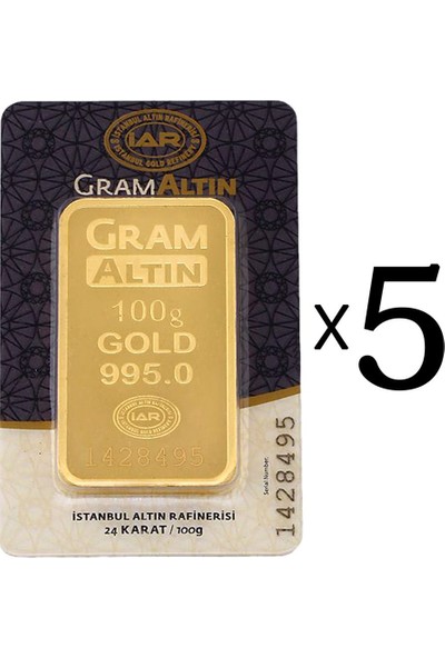 İAR 100 gr 24 Ayar Külçe Altın 5 Adet İAR 100 gr 24 Ayar Külçe Altın 5 Adet