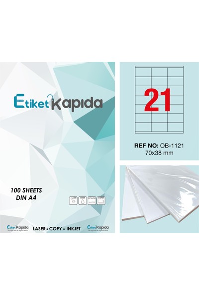 Etiket Kapıda A4 Yapışkanlı Hazır Etiket Laser Etiket 70 x 38 mm 100 Sayfa