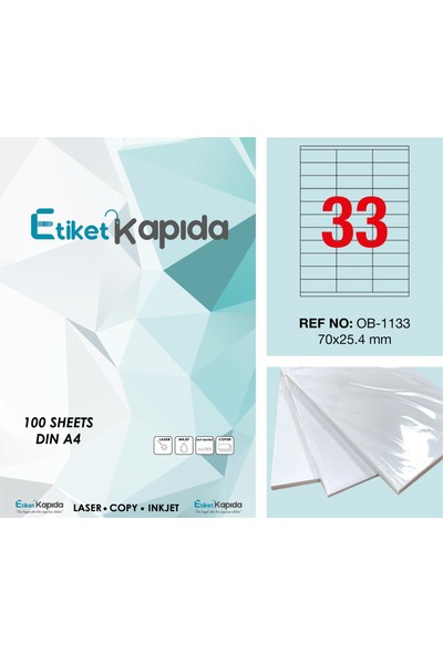Etiket Kapıda A4 Yapışkanlı Hazır Etiket Laser Etiket 70 x 25,4 mm 100 Sayfa