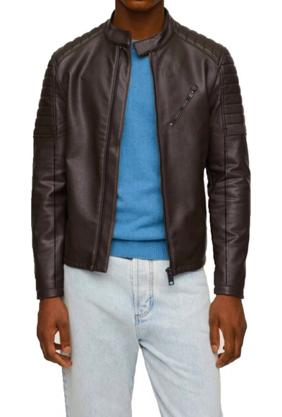 Ellize Erkek Kahverengi Deri Ceket