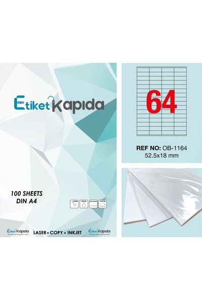 Etiket Kapıda A4 Yapışkanlı Hazır Etiket Laser Etiket 52,5 x 18 mm 100 Sayfa