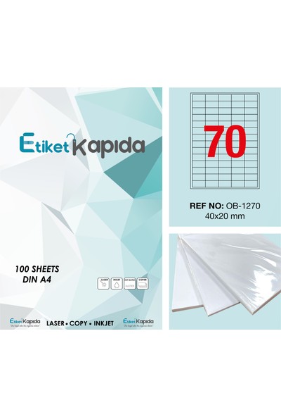 Etiket Kapıda A4 Yapışkanlı Hazır Etiket Laser Etiket 40 x 20 mm 100 Sayfa