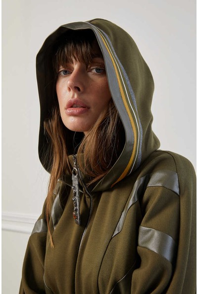 Hukka Şerit Detaylı Kolej Ceket Haki