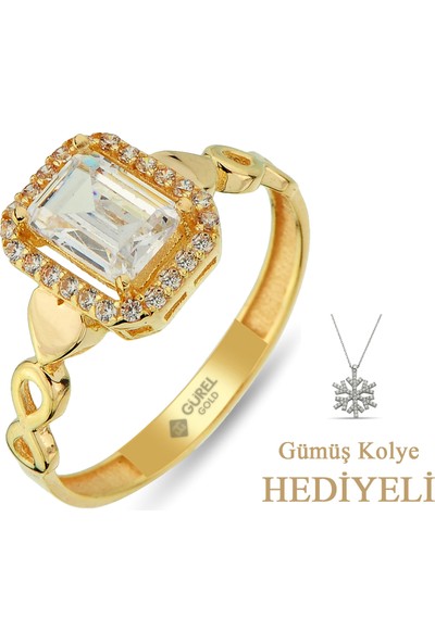 ÇGK KUYUMCULUK Gümüş Kartanesi Kolye Hediyeli Altın Baget Yüzük ZY0272