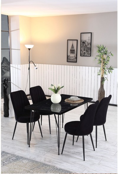 MyMassa Tel Ayaklı Masa ve 1 Gold Sandalyeli Takım