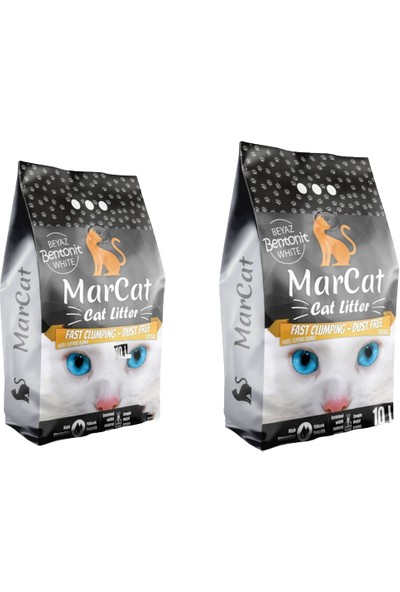 MarCat 20LT Kedi Kumu Beyaz Bentonit Kokusuz Premium Paket 10 Lt x 2 Adet 20LT