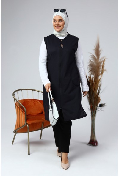 Nesafet Petek Cepli Fermuarlı Kadın Yelek Nesafet Petek Cepli Fermuarlı Kadın Yelek