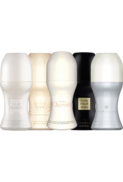 Avon Pur Blanca, Little Black Dress, Incandessence, Cherish ve Perceive Kadın Rollon Paketi Avon Pur Blanca, Little Black Dress, Incandessence, Cherish ve Perceive Kadın Rollon Paketi