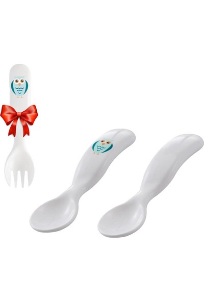 Mamajoo Desenli Kaşık Seti & Çatal Hediye / Beyaz & Baykuş Mamajoo Desenli Kaşık Seti & Çatal Hediye / Beyaz & Baykuş