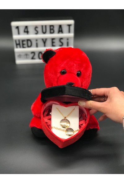 Kent Bazaar Sevgililer Gününe Özel Ayıcık Kutusunda Kolye Bileklik Kombini