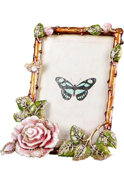 Zarif Retro Masa Fotoğraf Ekran Resim Çerçevesi Metal Fotoğraf Stüdyosu Büyük Çiçek Için