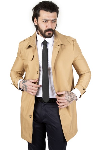 Deepsea Düğmeli Kuşaklı Erkek Trençkot 2204006 Deepsea Düğmeli Kuşaklı Erkek Trençkot 2204006