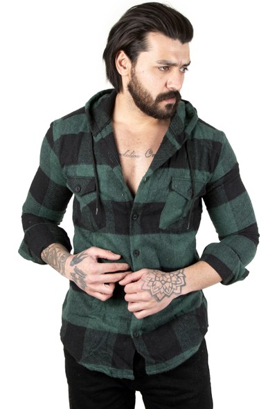 Deepsea Kapşonlu Cepli Büyük Kare Desenli Oduncu Erkek Gömlek 2201876 Deepsea Kapşonlu Cepli Büyük Kare Desenli Oduncu Erkek Gömlek 2201876