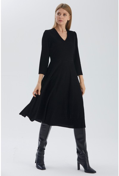 Selen Yk.şeritli Kadife Elbise 7041 - Siyah Selen Yk.şeritli Kadife Elbise 7041 - Siyah